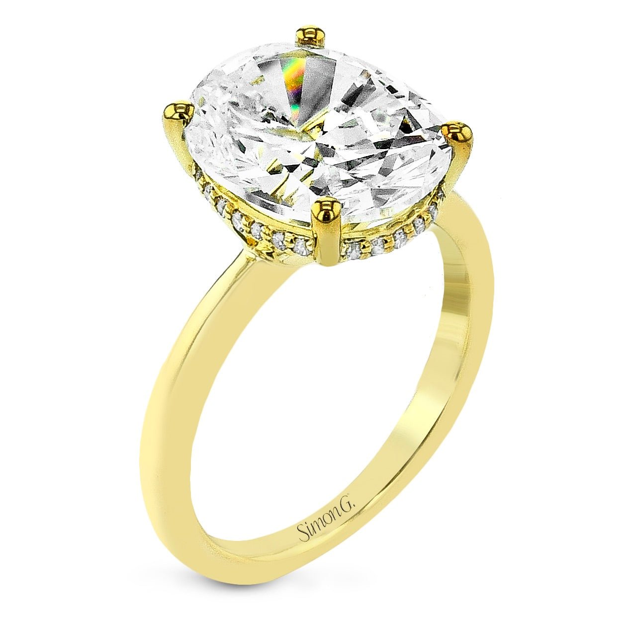 Oval-cut Hidden Halo Engagement Ring in 18k Gold with Diamonds – Simon G. Jewelry