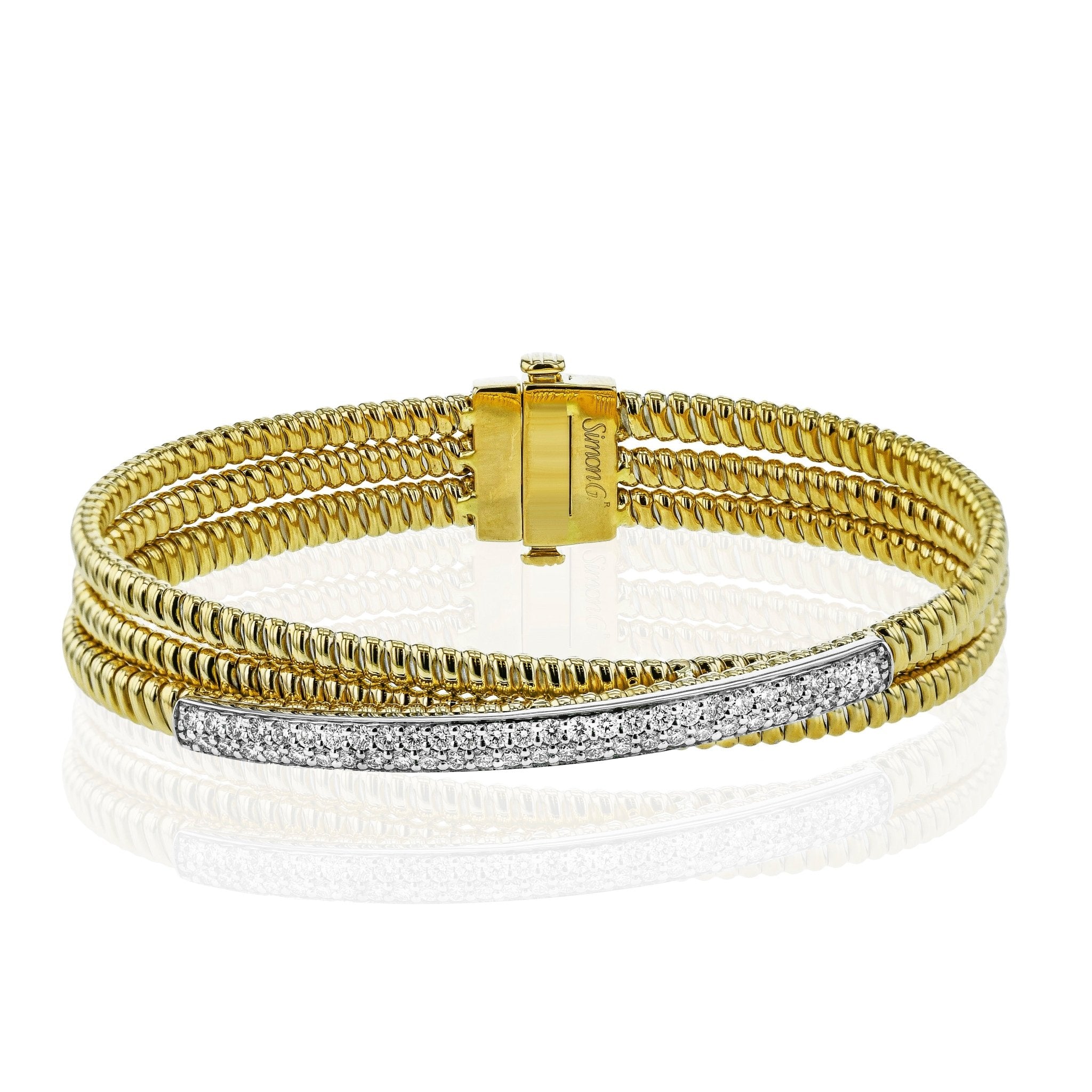 Ribbed Bangle in 18k Gold with Diamonds – Simon G. Jewelry