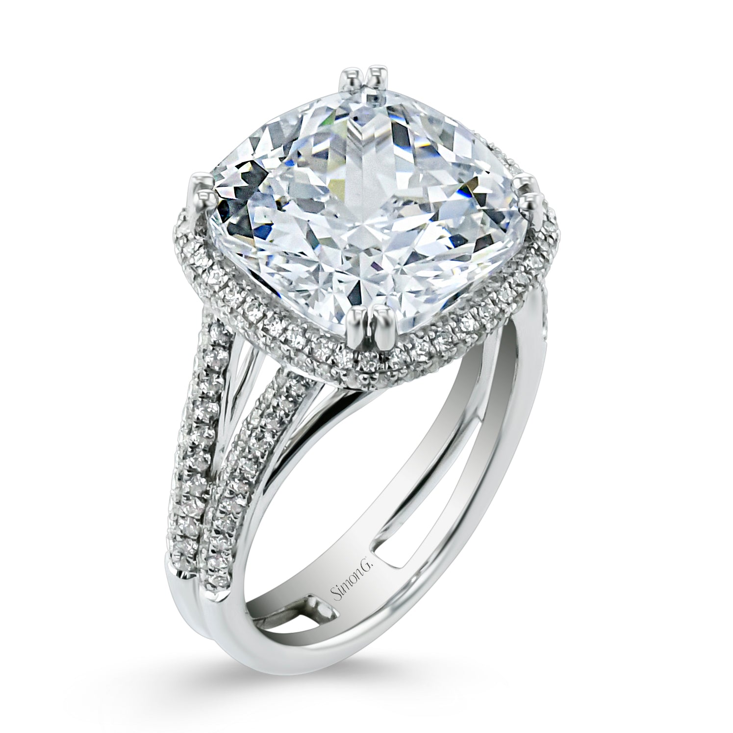 Cushion-cut Halo Engagement Ring in 18k Gold with Diamonds – Simon G ...