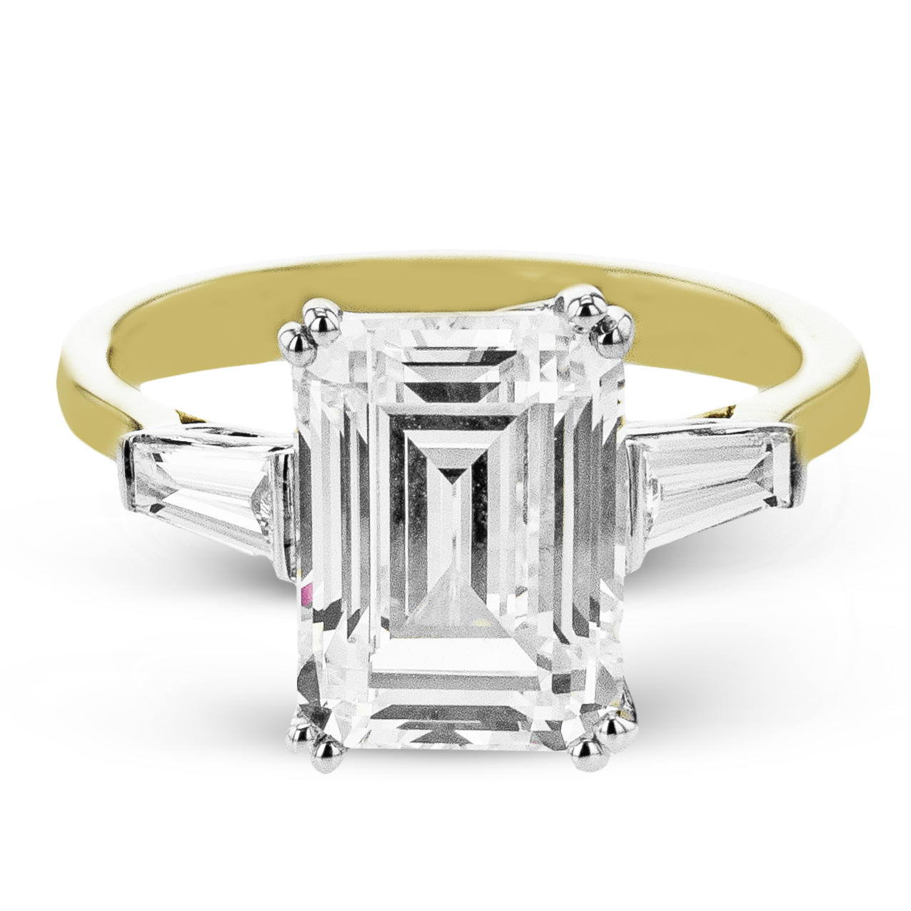 Emerald-cut Three-stone Engagement Ring in 18k Gold with Diamonds ...