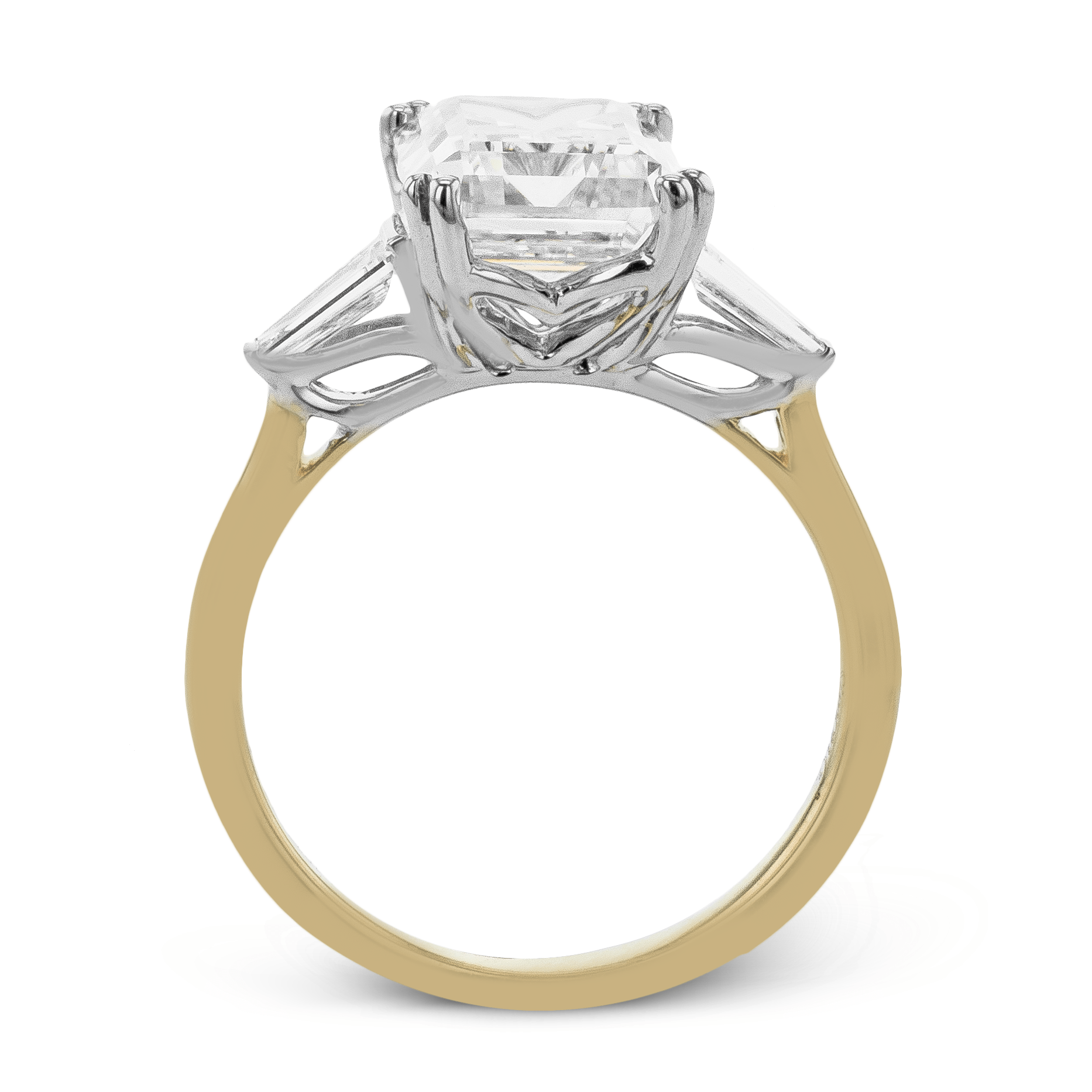 Emerald-cut Three-stone Engagement Ring in 18k Gold with Diamonds ...