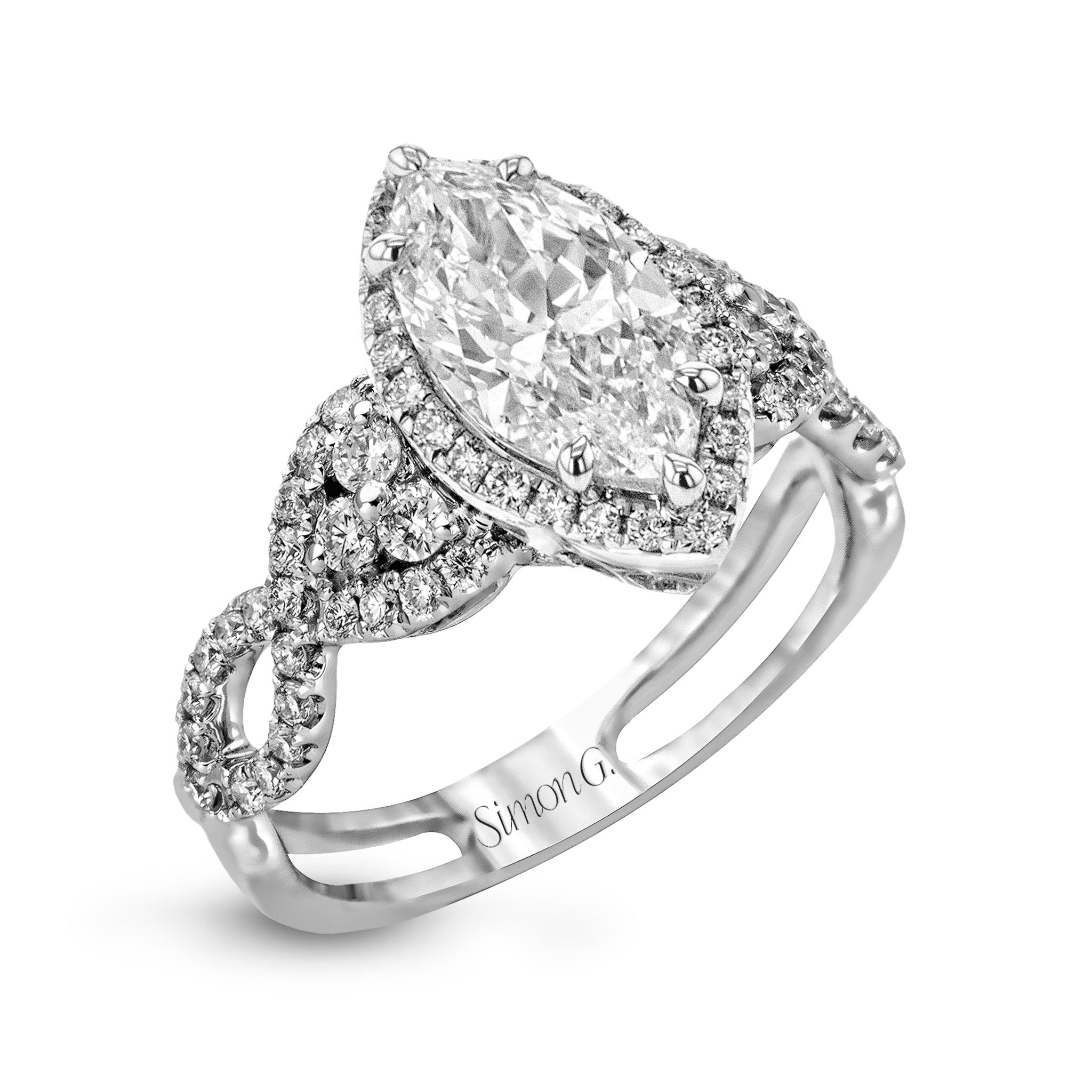 Marquise-Cut Halo Engagement Ring In 18k Gold With Diamonds – Simon G ...
