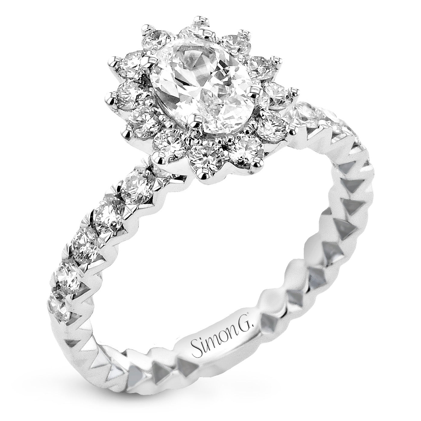 Oval-Cut Flower Halo Engagement Ring In 18k Gold With Diamonds – Simon ...