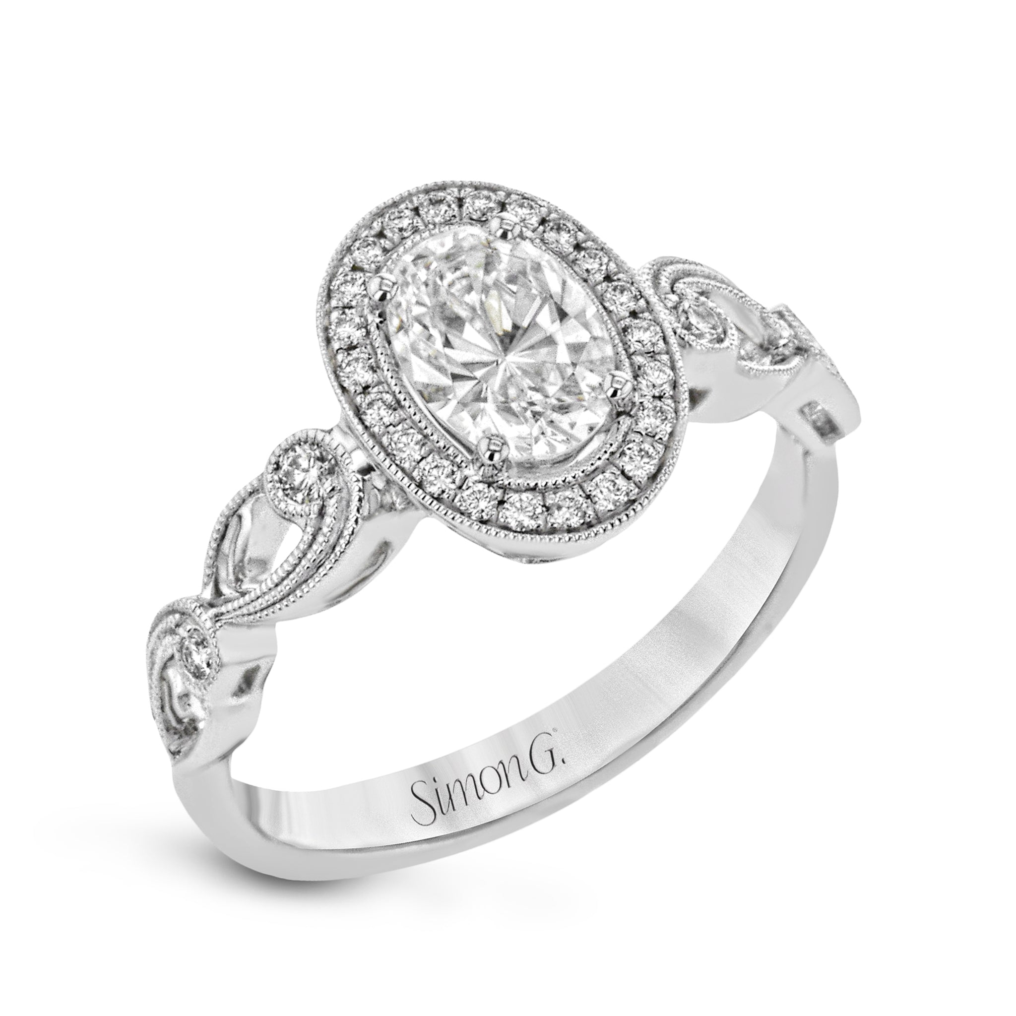 Oval-Cut Halo Engagement Ring In 18k Gold With Diamonds – Simon G. Jewelry