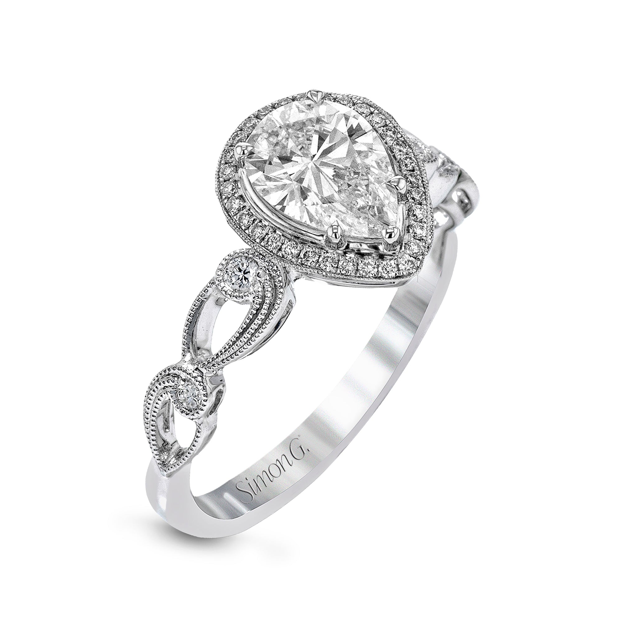 Pear-Cut Halo Engagement Ring In 18k Gold With Diamonds – Simon G. Jewelry