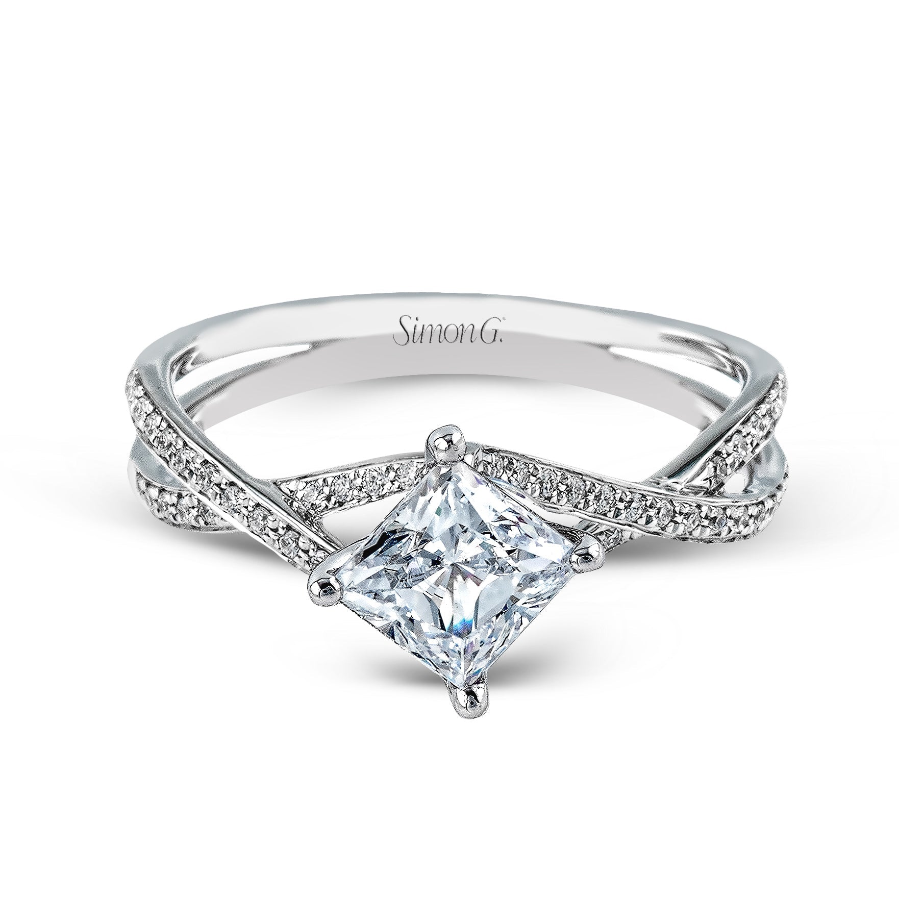 Princess-cut Criss-cross Engagement Ring & Matching Wedding Band in 18 ...