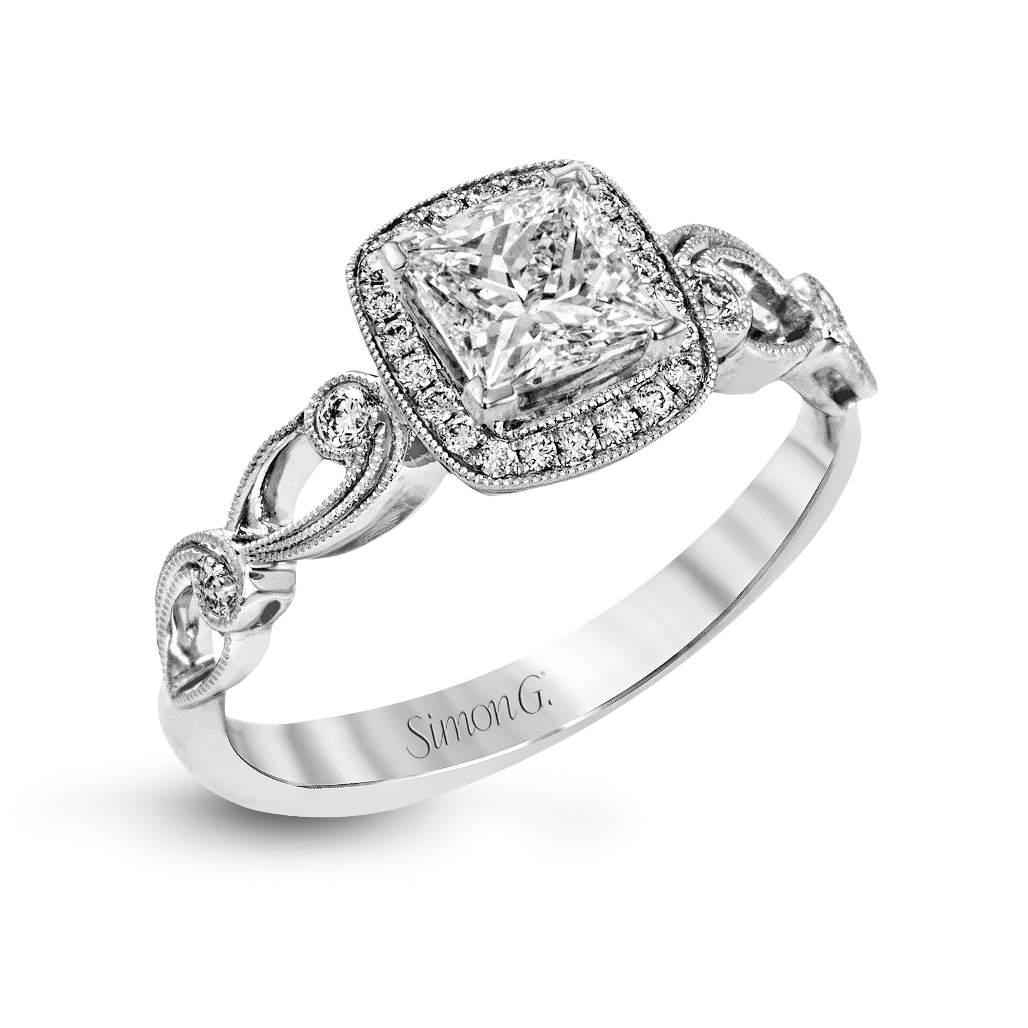Princess-Cut Halo Engagement Ring In 18k Gold With Diamonds – Simon G ...