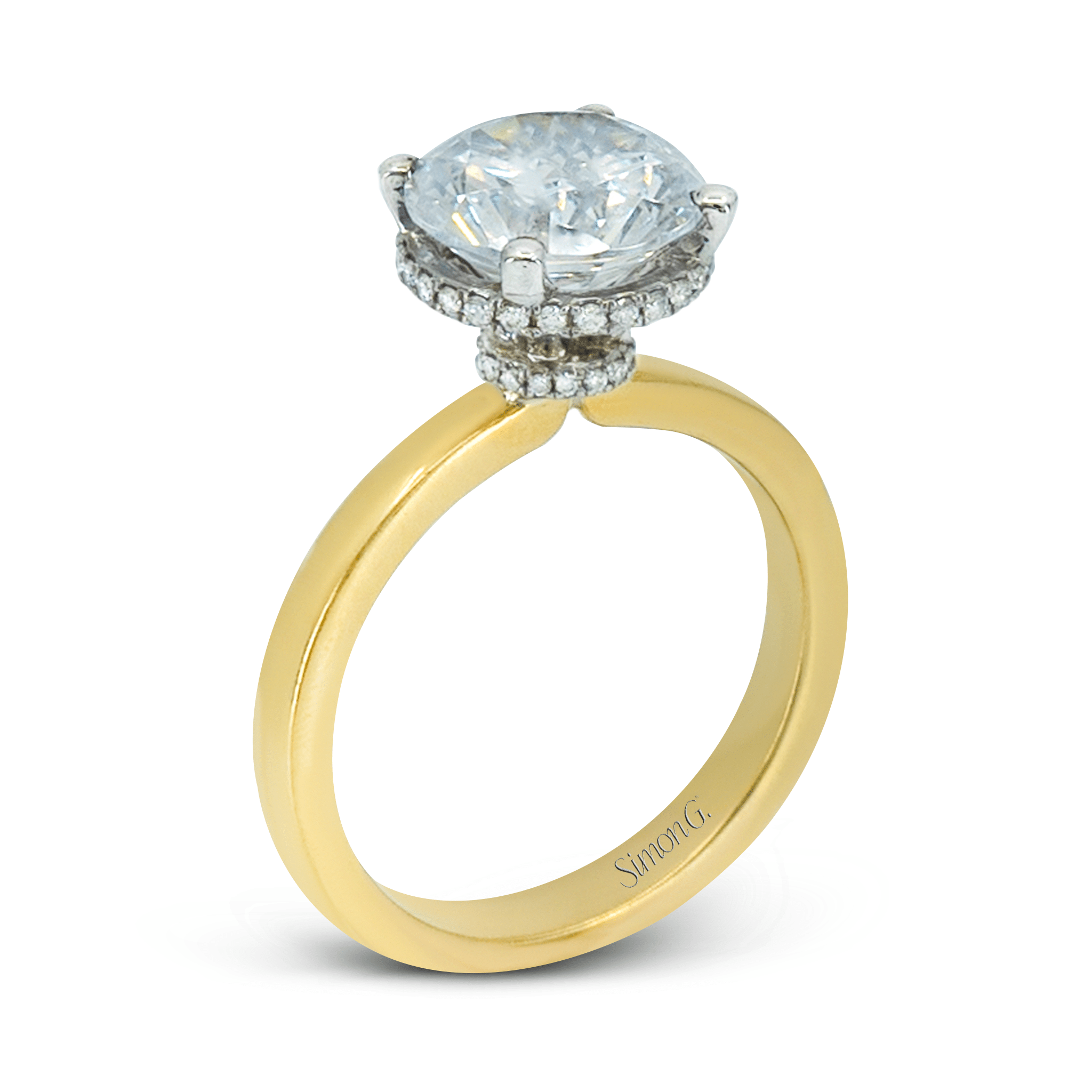 Round-Cut Double Hidden Halo Engagement Ring In 18k Gold With Diamonds ...